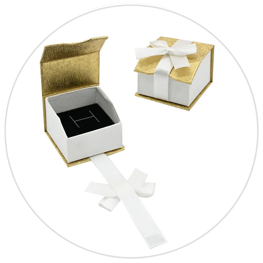 Gold & White Magnetic Ribbon Jewelry Gift Boxes - Wholesale | Gems On ...