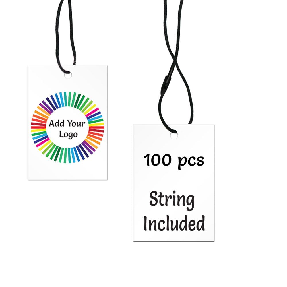 White Custom Merchandise Tags with String | Gems on Display