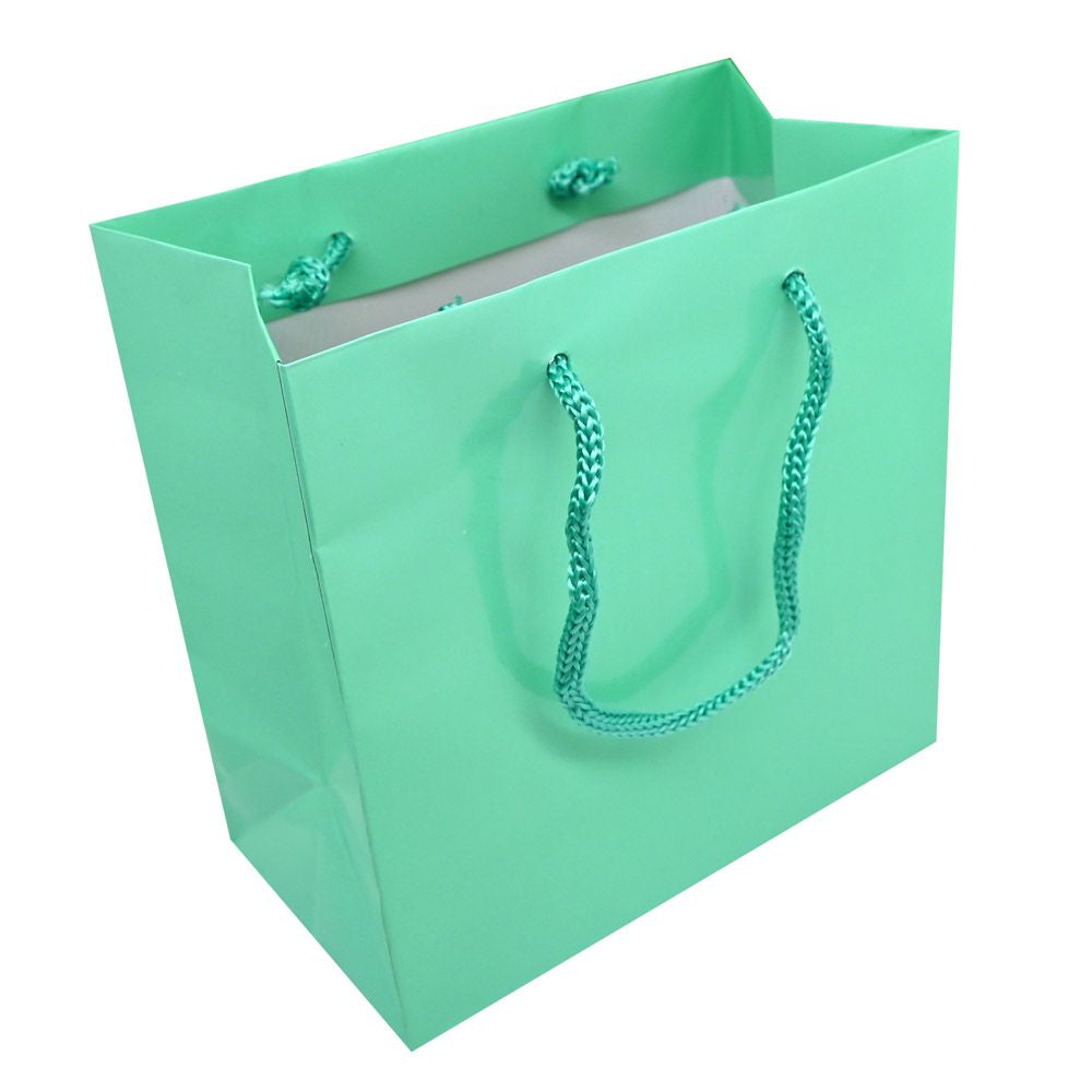 Glossy Aqua Euro Tote Bags | 6-1/2" x 3-1/2" x 6-1/2" | Custom Logo ...