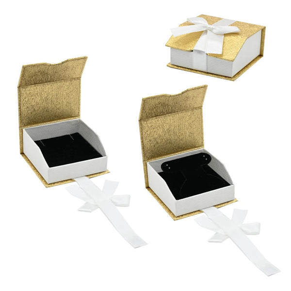 Gold & White Magnetic Ribbon Jewelry Gift Boxes - Wholesale | Gems On ...