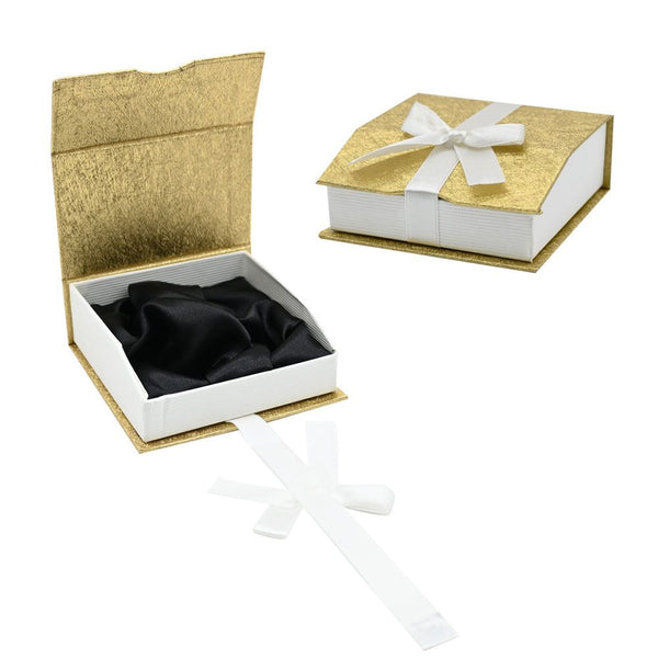 Gold & White Magnetic Ribbon Jewelry Gift Boxes - Wholesale | Gems On ...