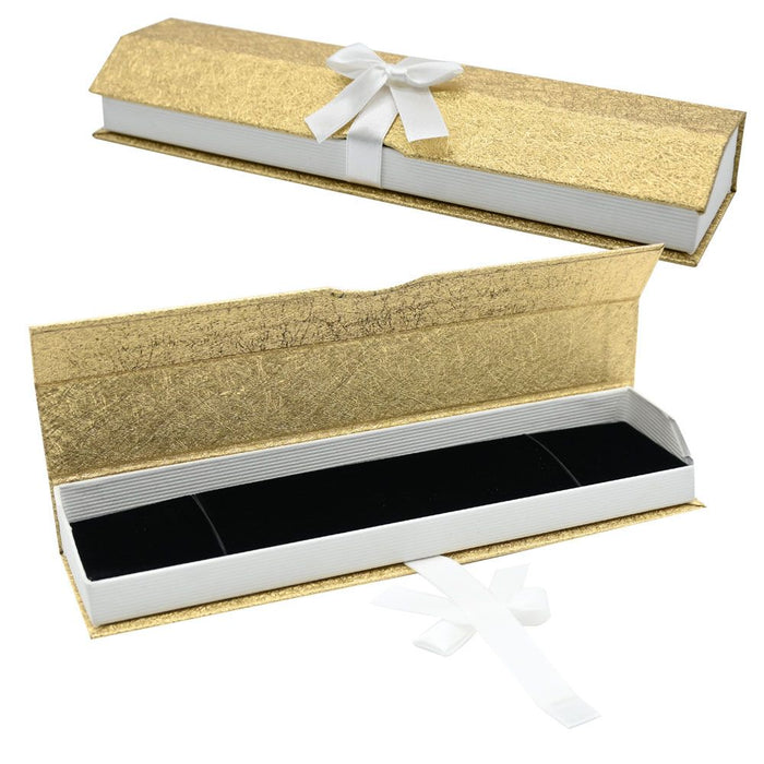 Gold & White Magnetic Ribbon Jewelry Gift Boxes - Wholesale | Gems On ...